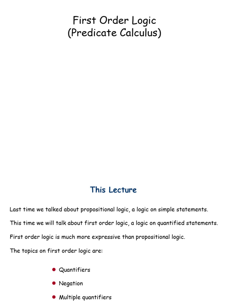 L03fol MSR2023 | PDF | First Order Logic | Logic