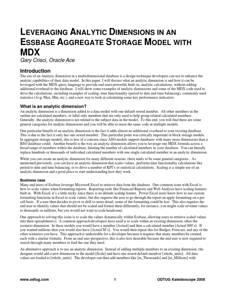 Analytic Dimensions in Essbase MDX | PDF | Microsoft Excel | Data ...