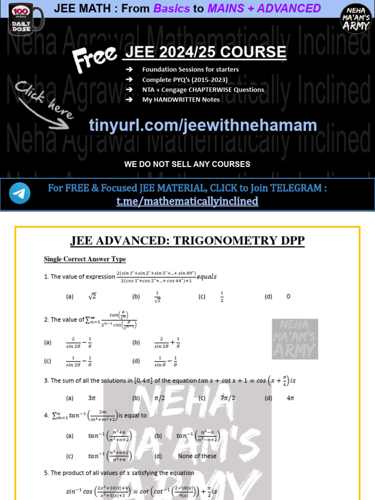 DDP - Questions - JEE ADVANCED - Trigonometry | PDF