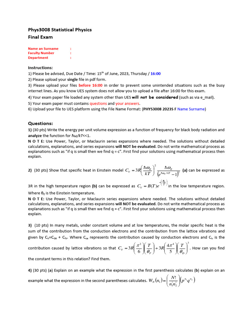 Phys3008 2023 F | PDF | Physical Sciences | Physics