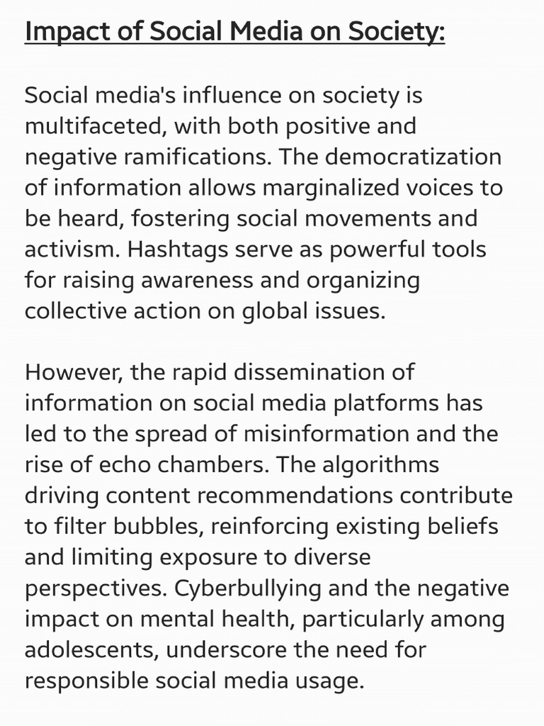Impact of Social Media On Society | PDF