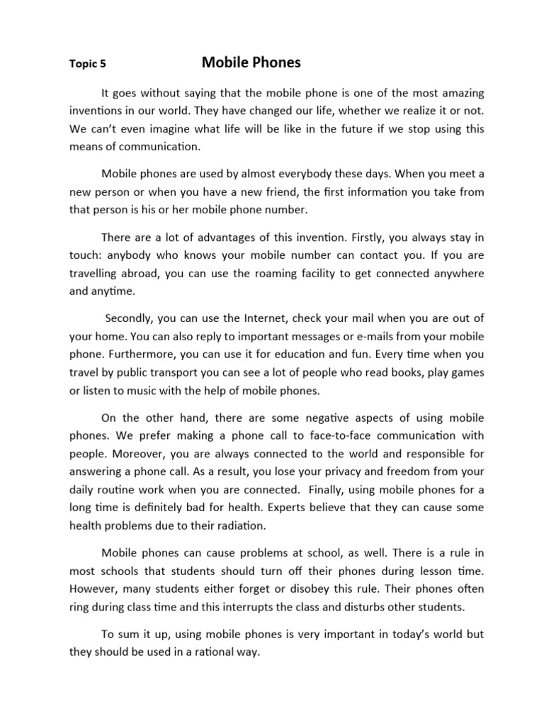 Topic 5 Mobile Phones | PDF