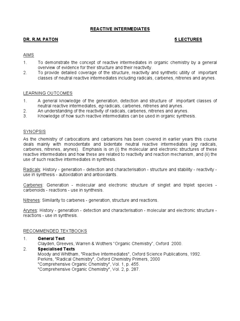 Organic Chemistry: Reactive Intermediates | PDF | Radical (Chemistry ...