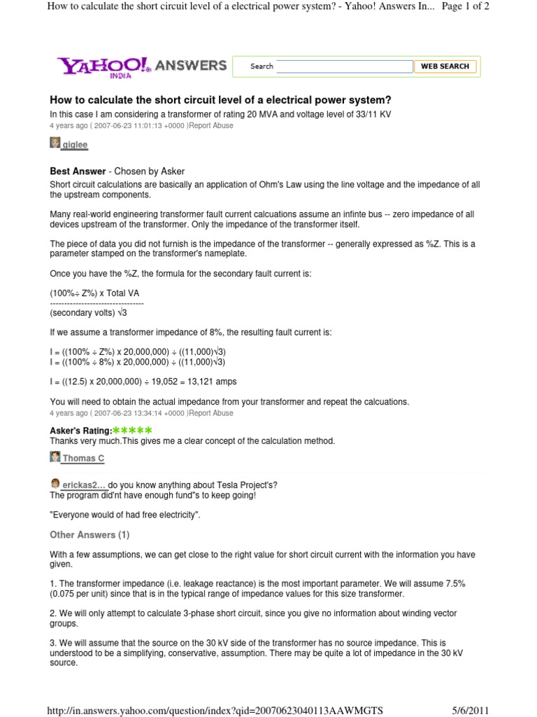 Short Circuit Current Calculation Pdf