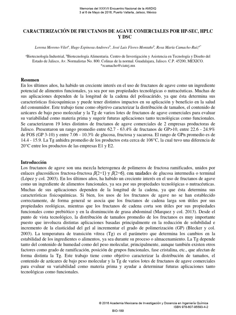 Caracterización de Fructanos de Agave | PDF | Calorimetría diferencial ...