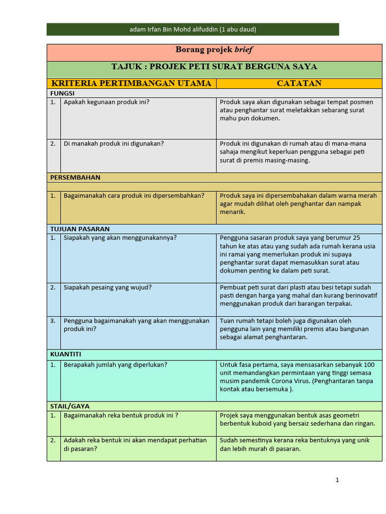 Borang Projek Brief | PDF