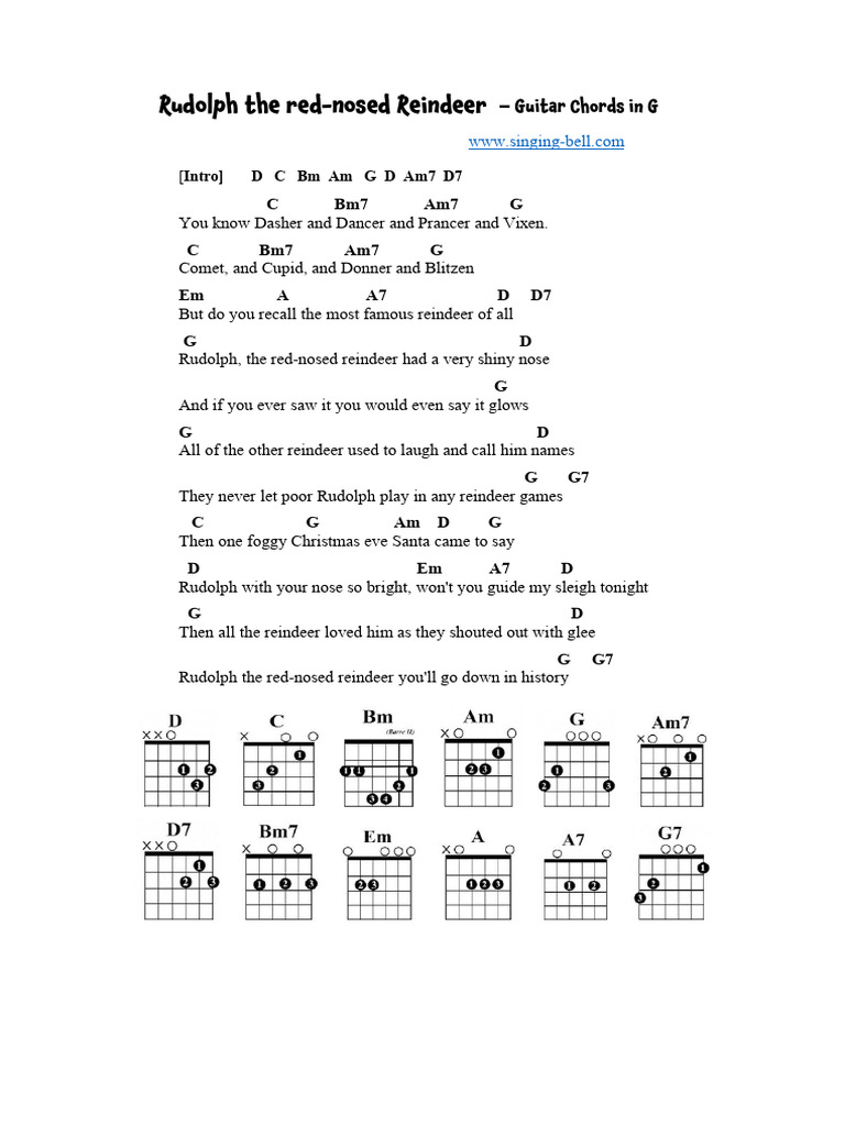 Rudolph The Red Nosed Reindeer - Guitar Chords Singing Bell | Download ...