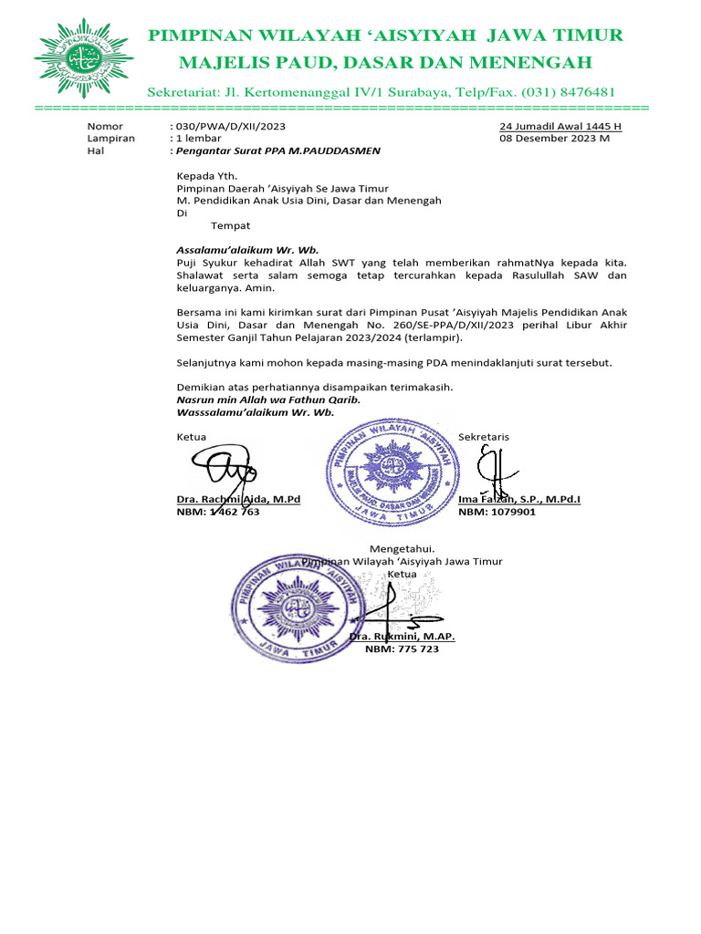 PAUDDASMEN Srt. No. 030 Pengantar Surat PPA M.PAUDDASMEN | PDF