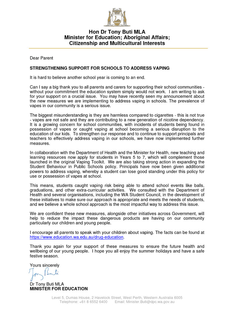 Vaping Letter To All Parents | PDF | Electronic Cigarette