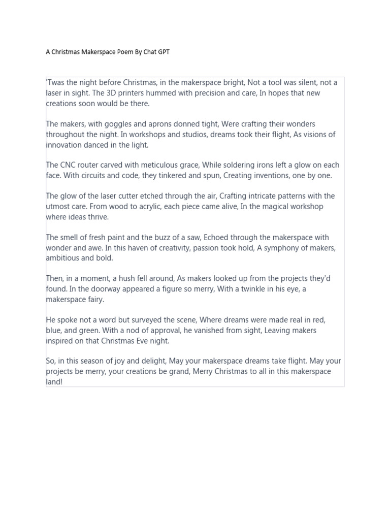 A Christmas Makerspace Poem by Chat GPT | PDF