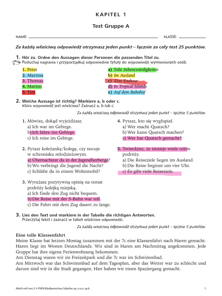 Kapitel 1 Test A | PDF