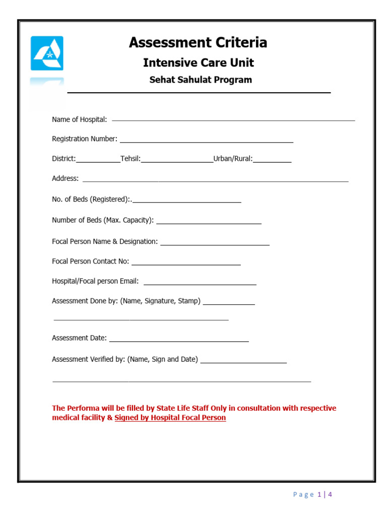 ICU Hospital Assessment Form State Life V2 | Download Free PDF ...