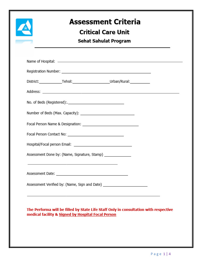 CCU Hospital Assessment Form State Life V2 | Download Free PDF ...