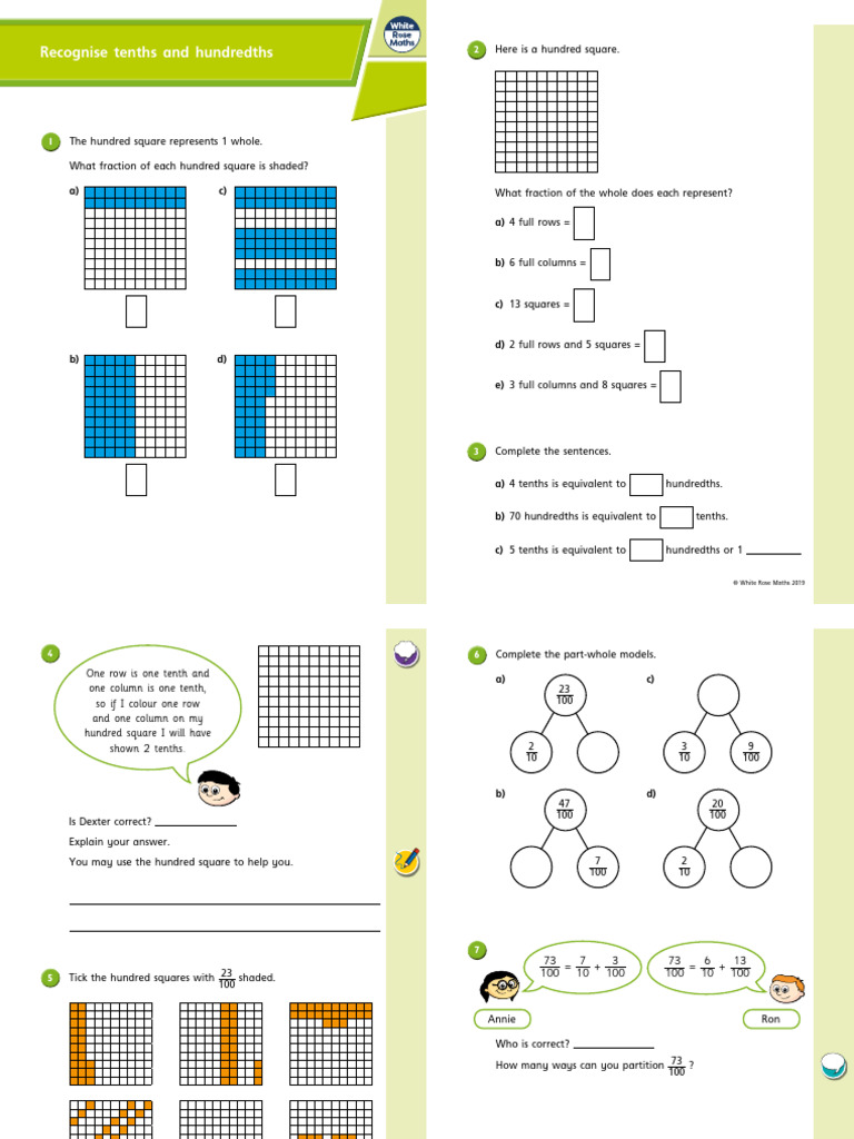 Lesson 1 White Rose Questions Recognise Tenths and Hundredths | PDF ...
