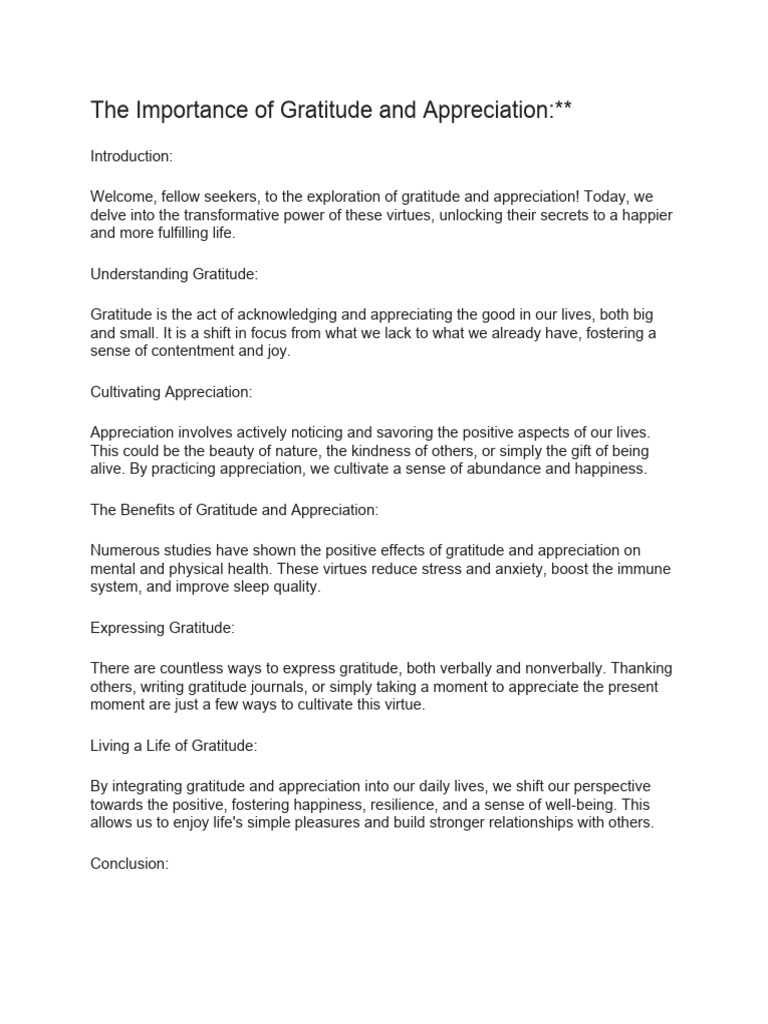 The Importance of Gratitude and Appreciation | PDF | Self-Improvement