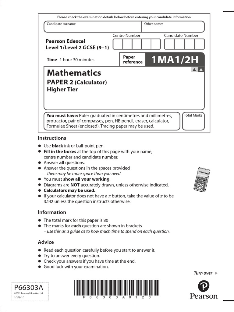 Edexcel GCSE Maths Higher Paper 2 June 2022 | PDF | Mathematics