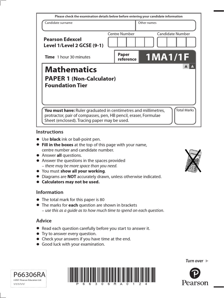 Edexcel GCSE Maths Paper 1 Foundation 2022 | PDF