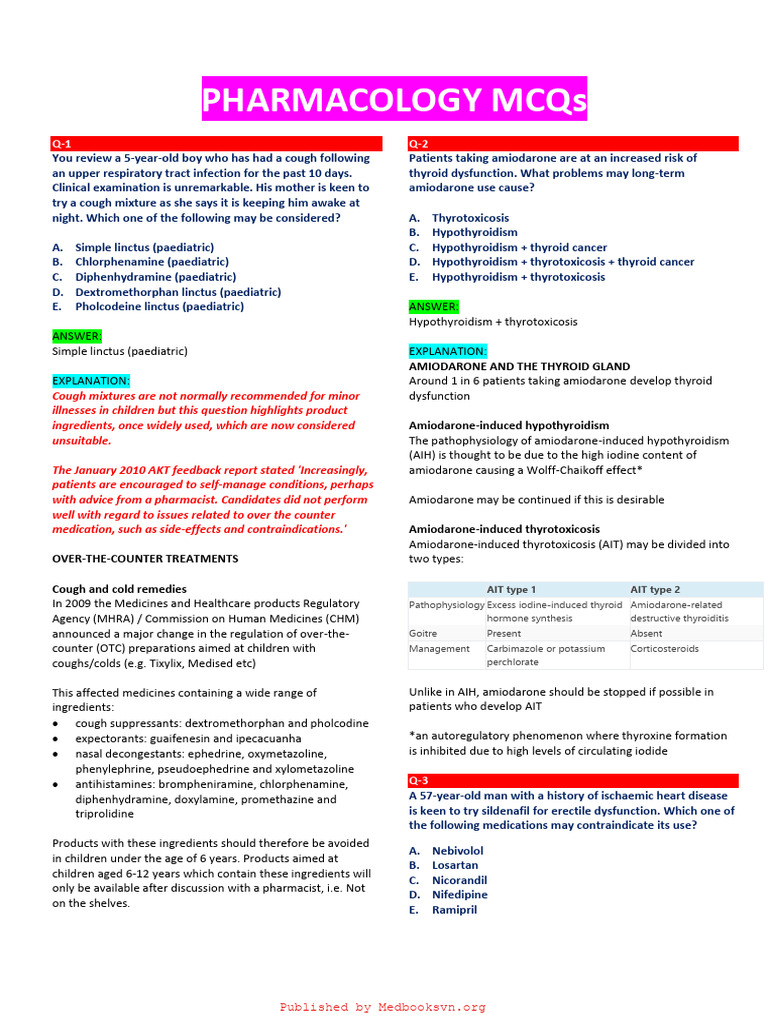 PASSMEDICINE MCQs-PHARMACOLOGY PDF | Download Free PDF | Drugs | Diseases And Disorders