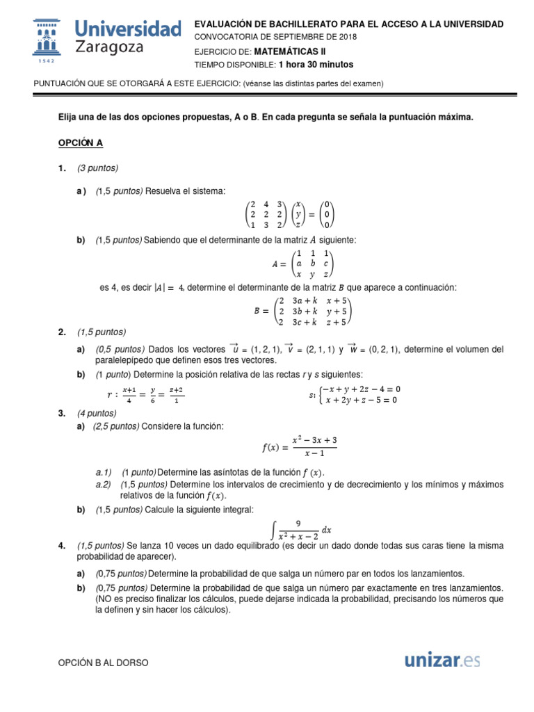 Matem Evau 2018 | Descargar gratis PDF | Probabilidad | Matriz (Matemáticas)