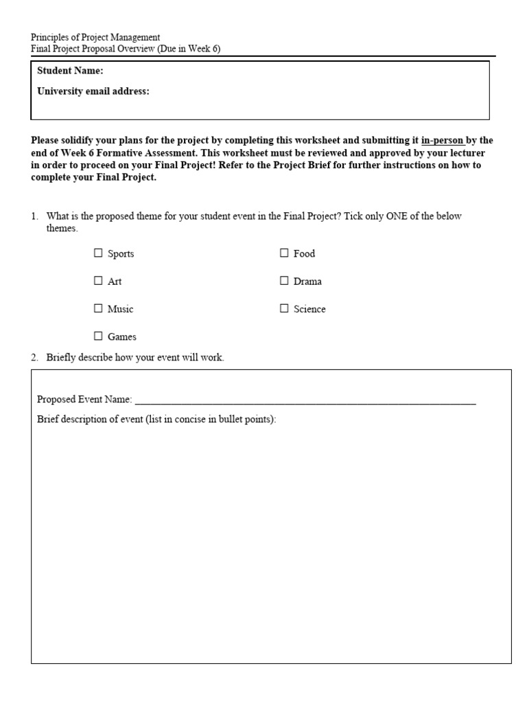 Final Project Proposal Worksheet Formative Assessment | PDF | Project Management | Business