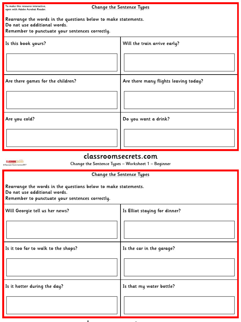 Sentence Type Conversion Worksheets | PDF