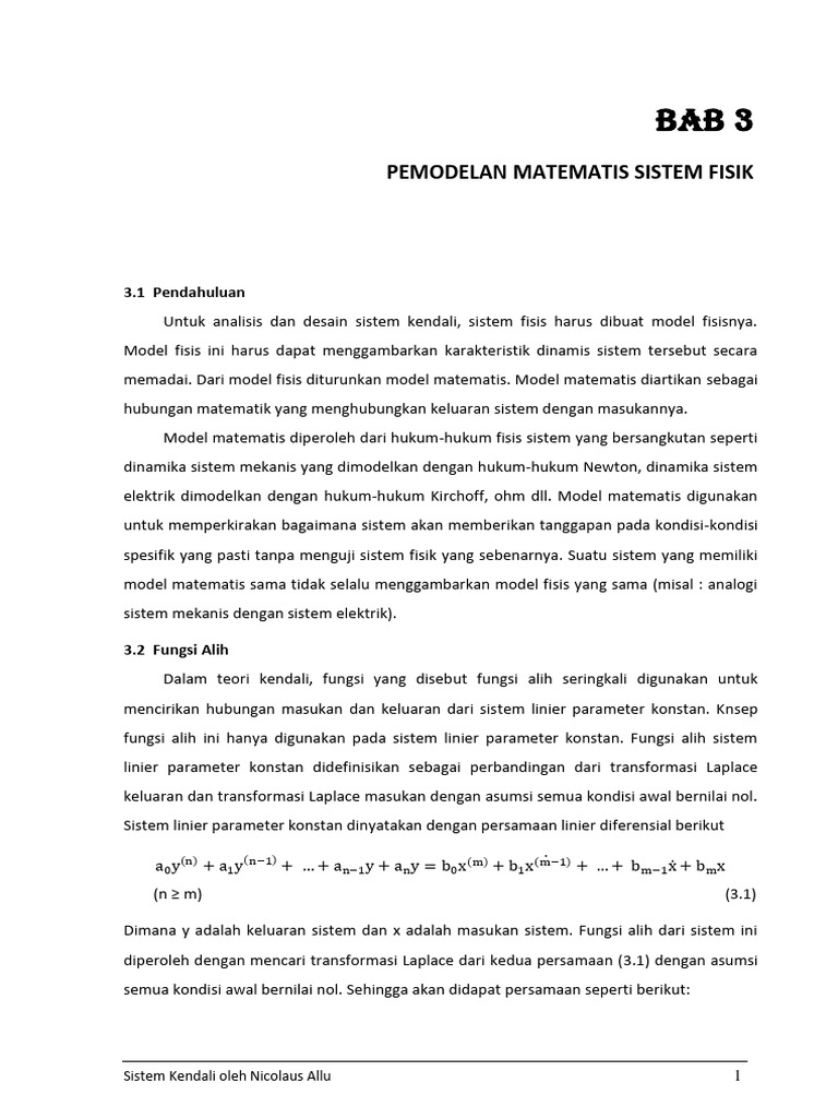 Pemodelan Matematis Sistem Kendali | PDF