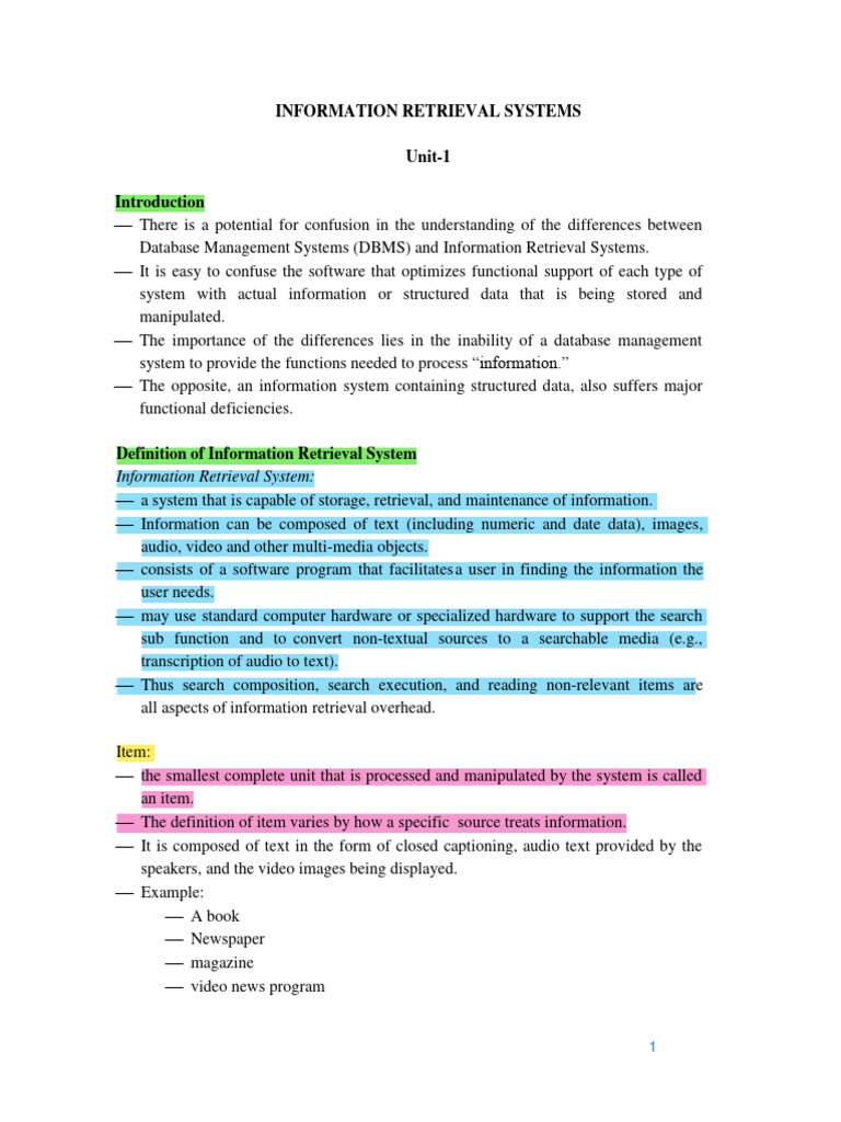 UNIT 1 IRS WWWWW | PDF | Databases | Information Retrieval