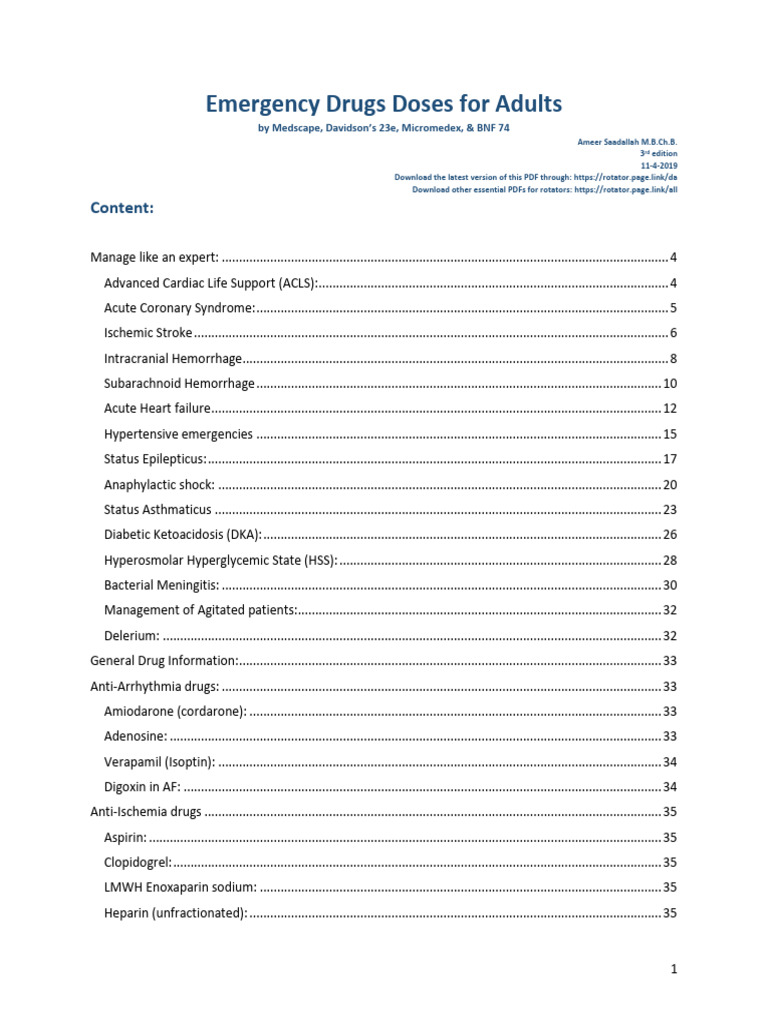 1 Emergency Drugs for Adults | PDF