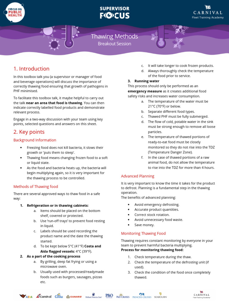 Safe Thawing Methods for Food | PDF | Water | Melting