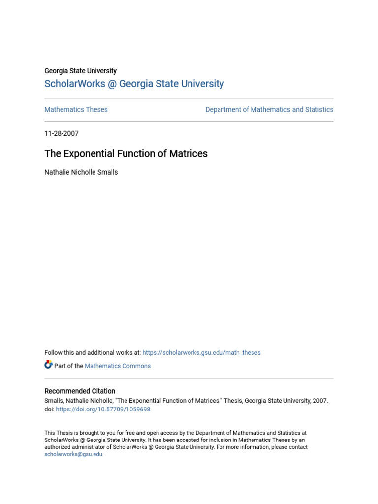 The Exponential Function of Matrices | PDF | Matrix (Mathematics) | Eigenvalues And Eigenvectors