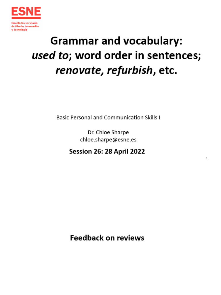 Session 26 Grammar and Vocabulary Used To Word Order | PDF | English ...