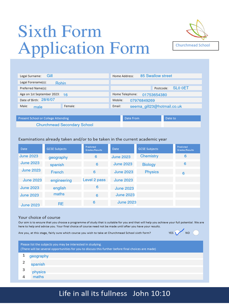 2 - 1600 - Churchmead Sixth Form Application Form | Download Free PDF ...