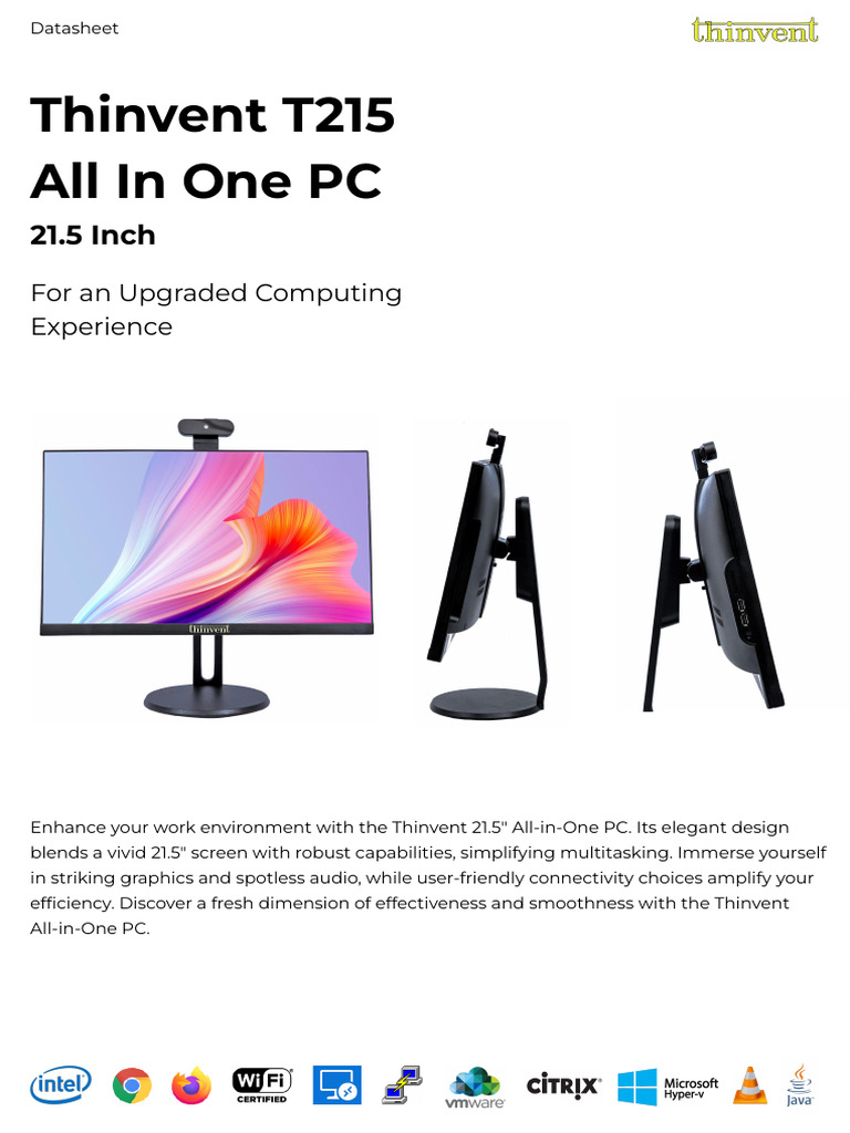 Thinvent All in One PC T215 Datasheet | PDF | Personal Computers | Usb
