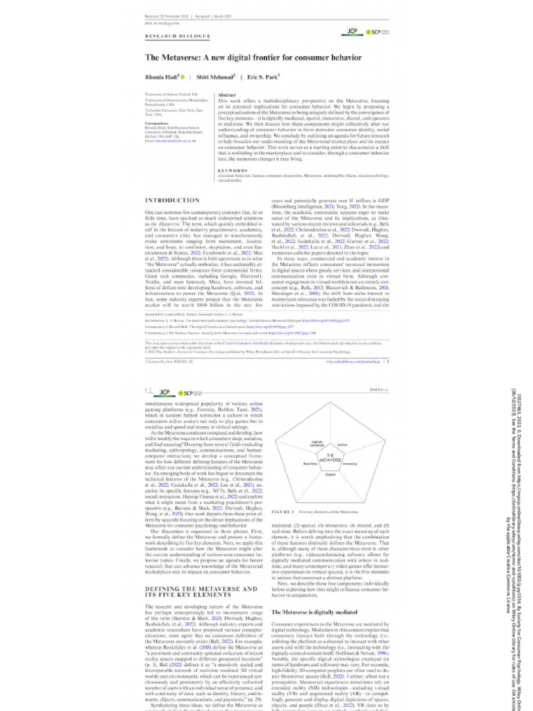 The Metaverse - A New Digital Frontier For Consumer Behavior - Compressed | PDF | Creative ...