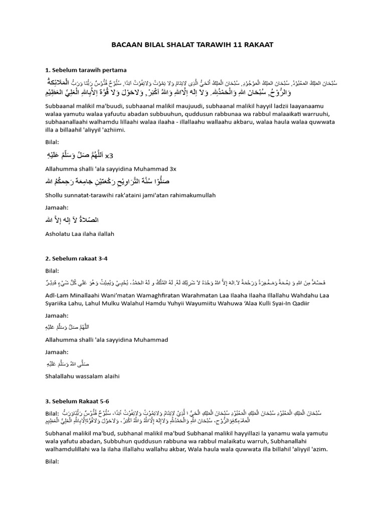 Bacaan Bilal Shalat Tarawih 11 Rakaat | PDF