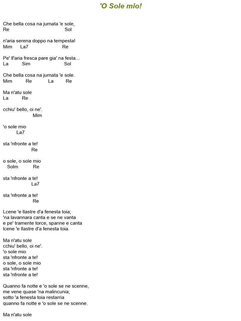 O Sole Mio, Accordi | PDF