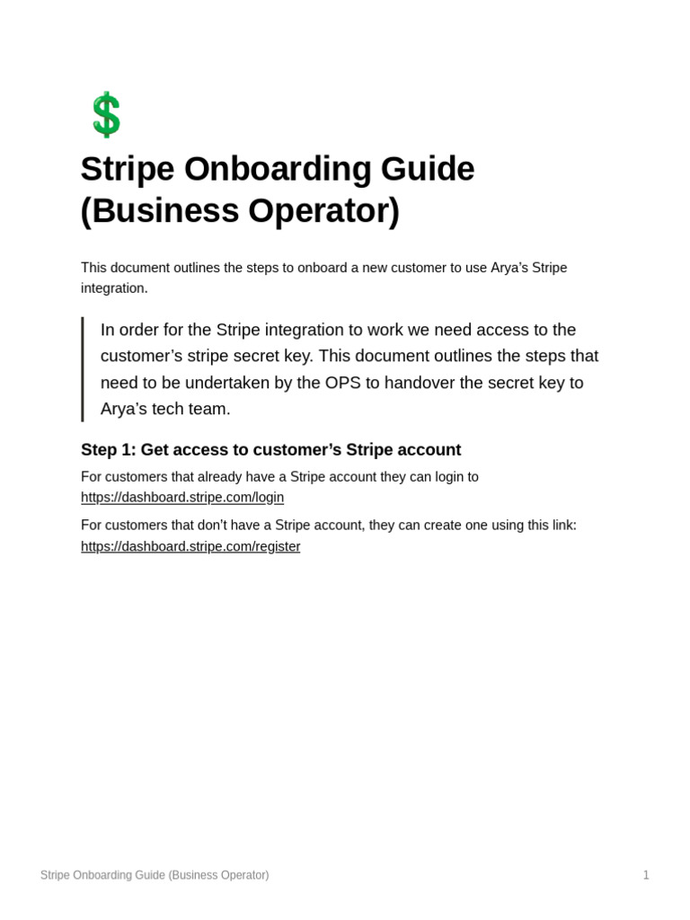 Stripe Onboarding Guide (Business Operator) | PDF
