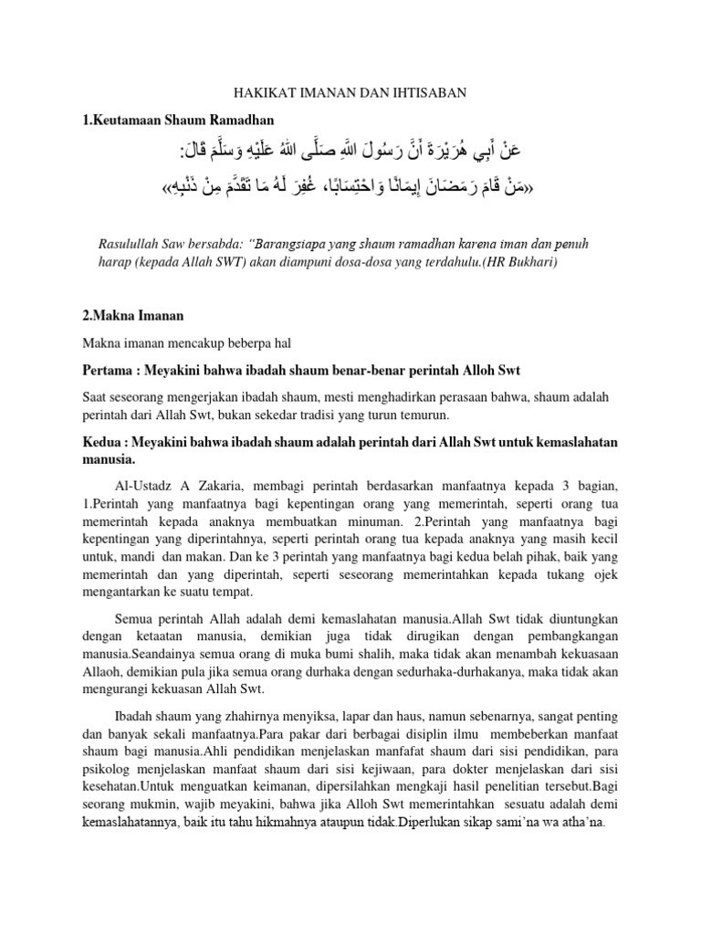 Makna Ihtisaban dalam Ibadah Shaum | PDF