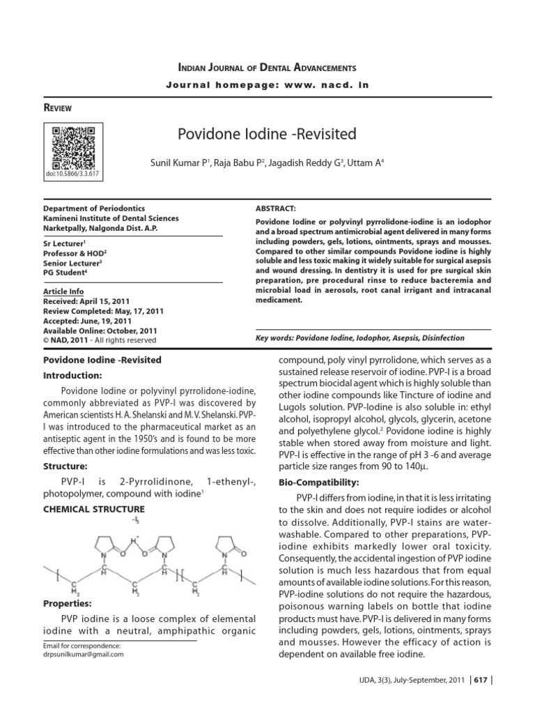 Povidone Iodine -Revisited | Iodine | Chemistry