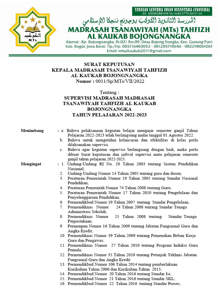 SK-Supervisi 2022-2023 MTs | PDF