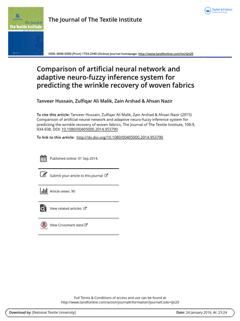 Comparison of artificial neural network and adaptive | PDF | Textiles | Weaving