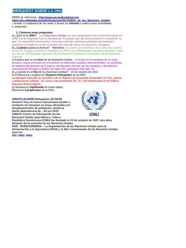 Webquest ONU - Documentos de Google | PDF | Naciones Unidas ...