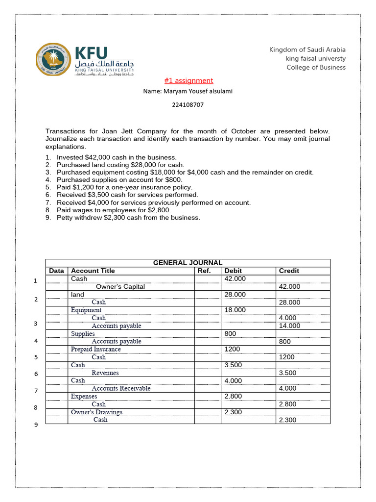 Assignments 1 المحاسبة | PDF