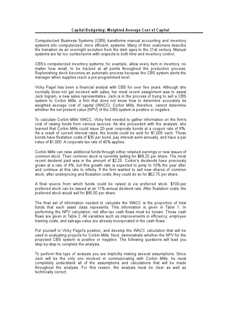 CapitalBudgeting WACC | PDF | Net Present Value | Inventory