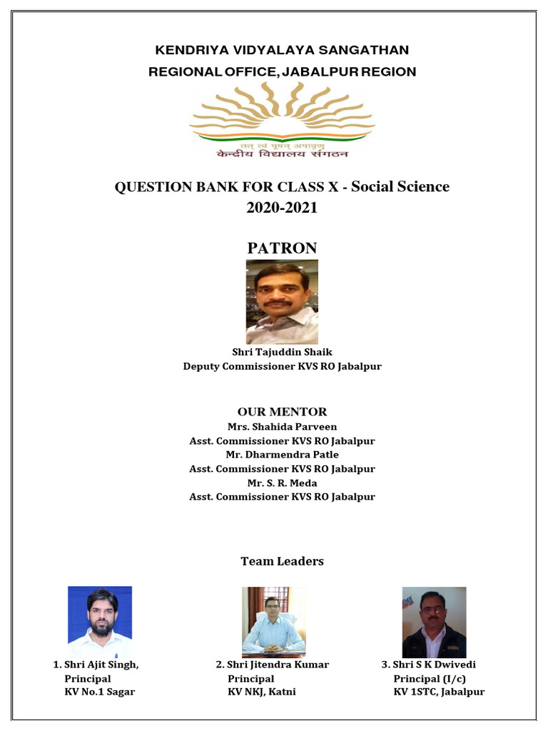 Social Science 2020-2021 Patron: Question Bank For Class X | PDF ...