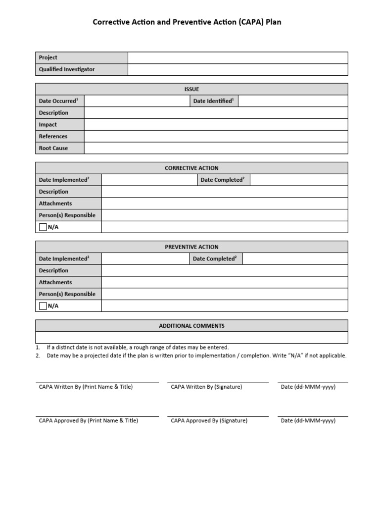 N2 QC CAPA Plan Template FINAL - 2016.aug.19 | PDF