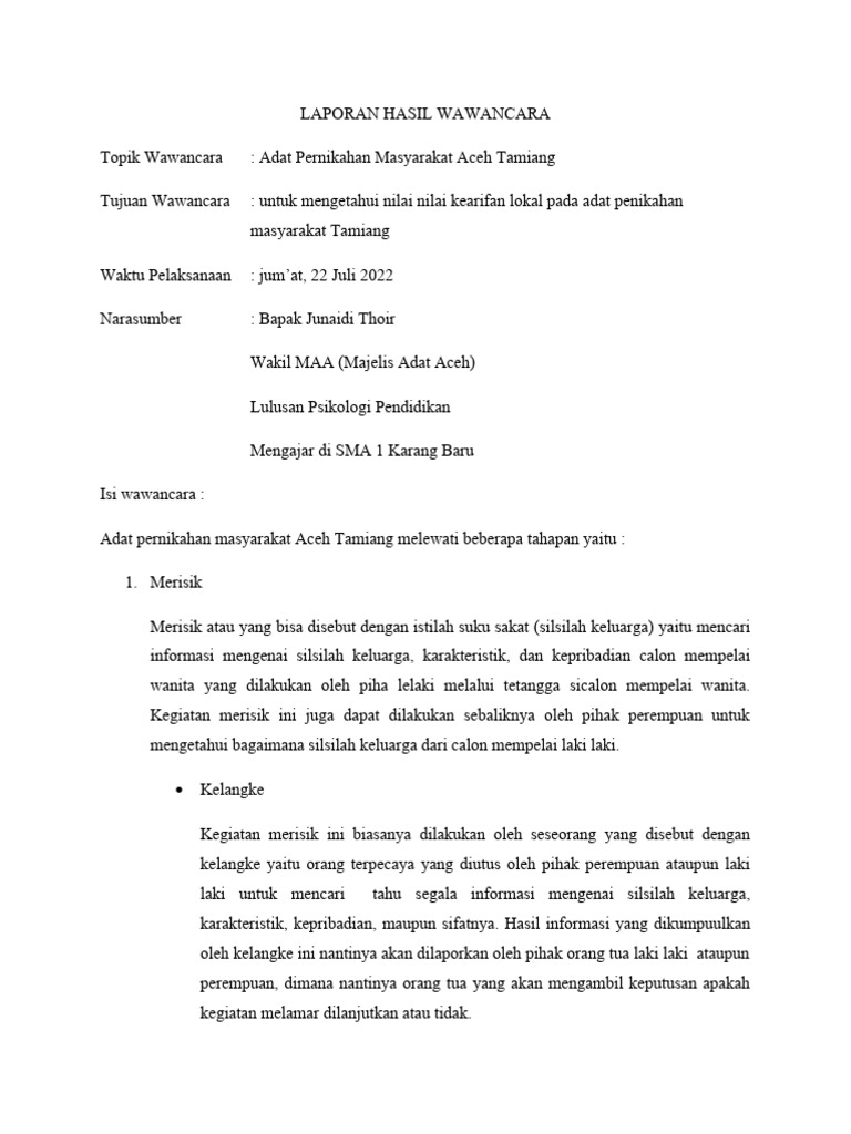 Laporan Hasil Wawancara | PDF