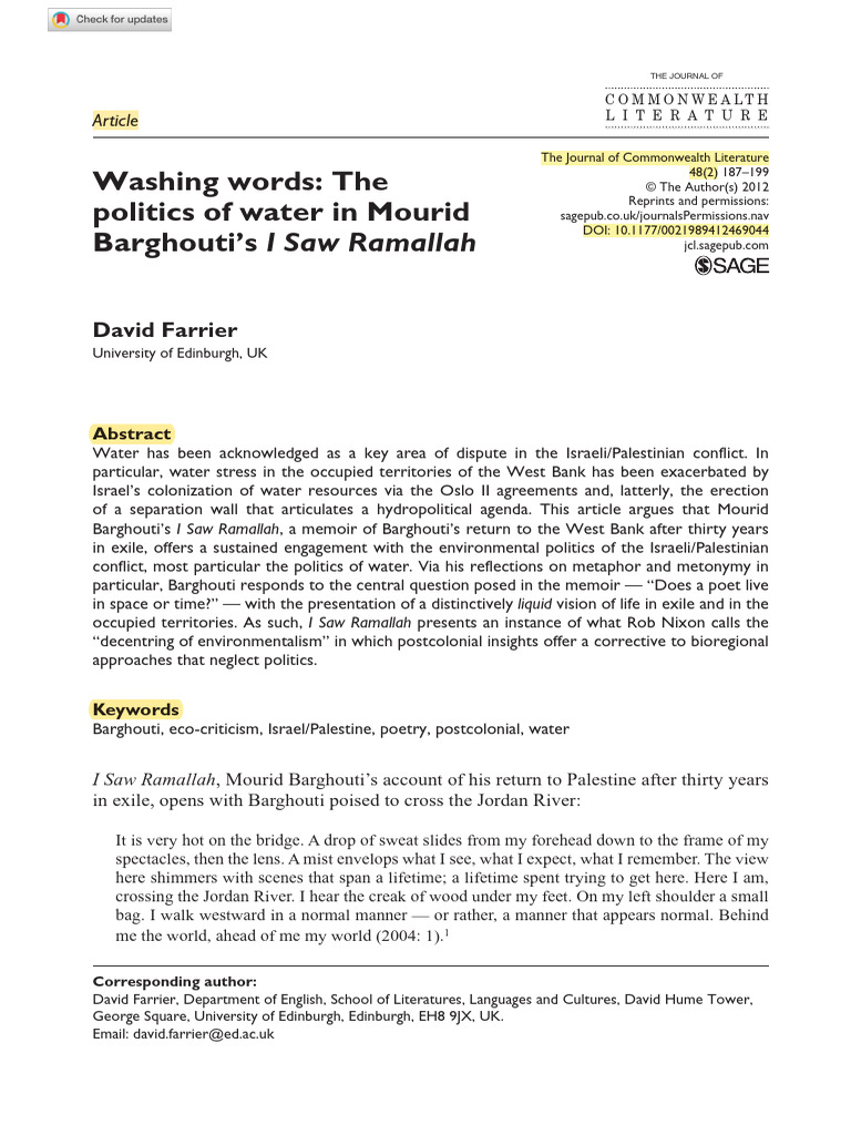 David Farrier Article | PDF | West Bank | Palestinians