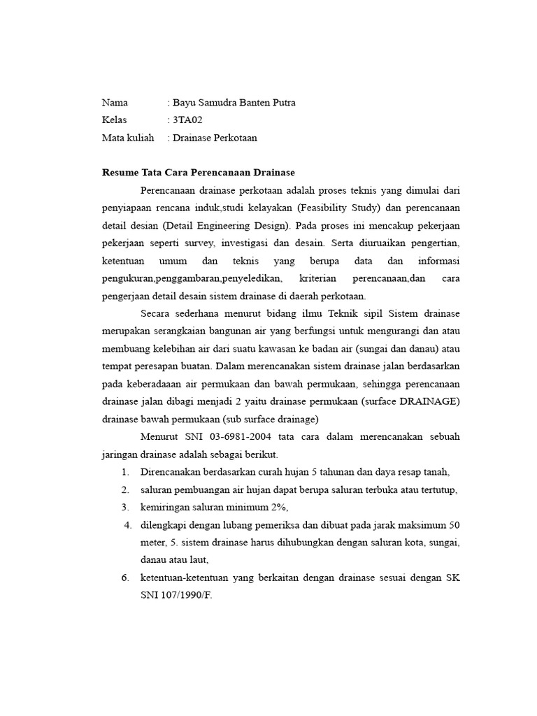 Bayu Samudra Banten Putra - Drainase Perkotaan | PDF