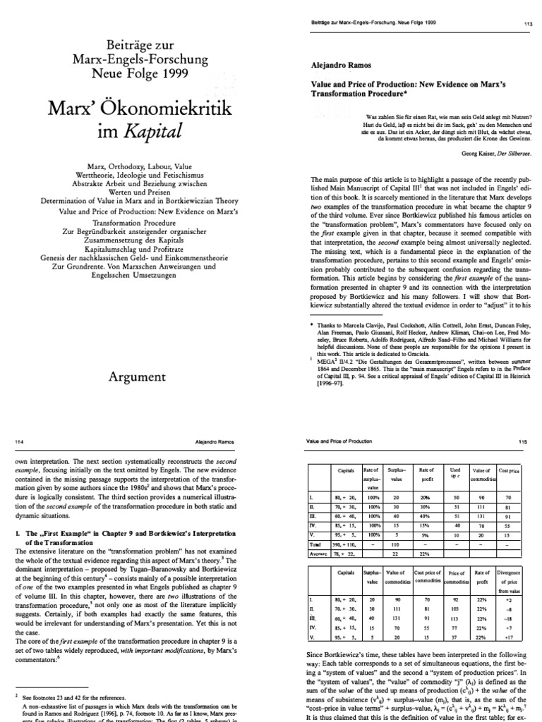 Ramos - Value and Price of Production. New Evidence on Marx's Transformation Procedure.1999 ...